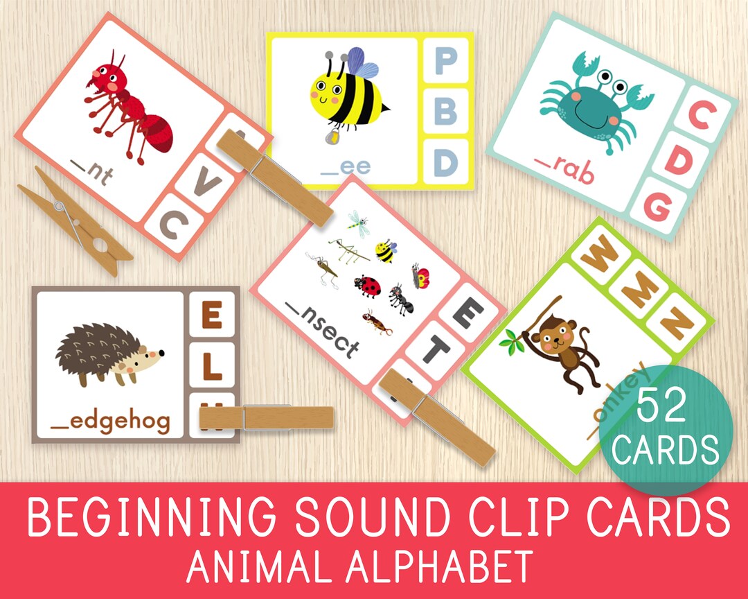 Beginning Sounds Clip Cards - Animal Alphabet Game - Preschool ...