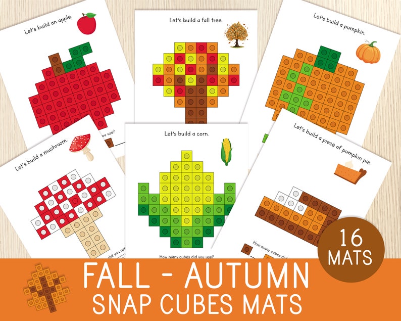 Fall Snap Cubes Mats Connecting Cubes Task Cards Preescolar - Etsy España