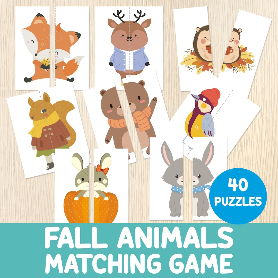 Fall Animal Matching Game, Autumn Activity, Toddler & Preschool Game ...