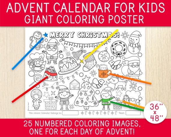 Advent Calendar for Kids Giant Coloring Poster Countdown to | Etsy