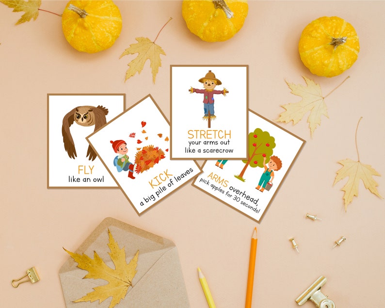 Fall Movement Cards, Autumn Game, 24 Flashcards, Gross Motor Skills ...