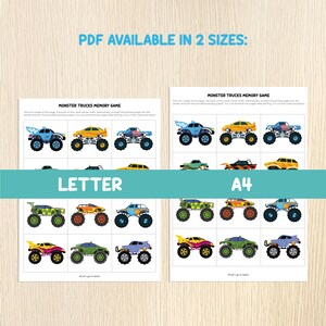 Monster Trucks Memory Game - Printable Matching Activity - Toddler ...