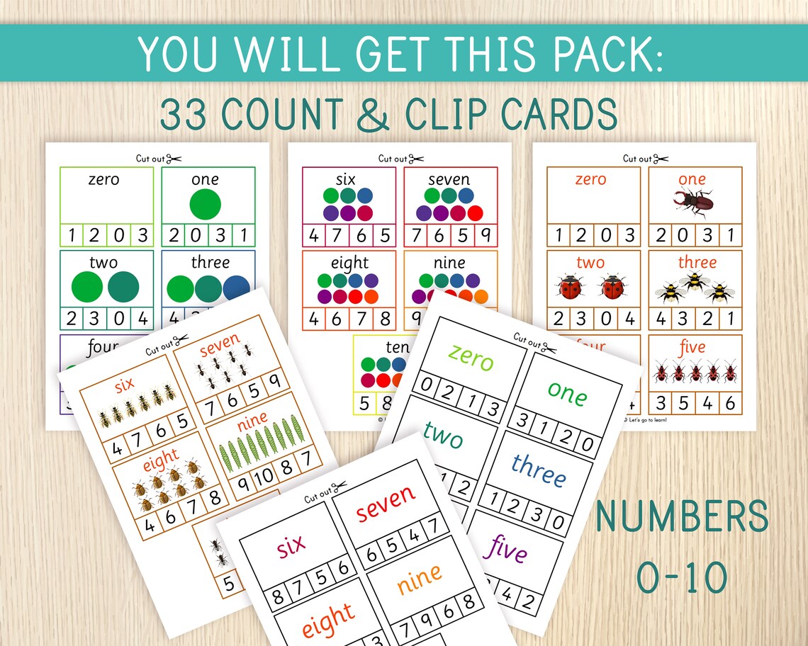 Number Words Clip Cards Count and Clip Cards Flashcards - Etsy