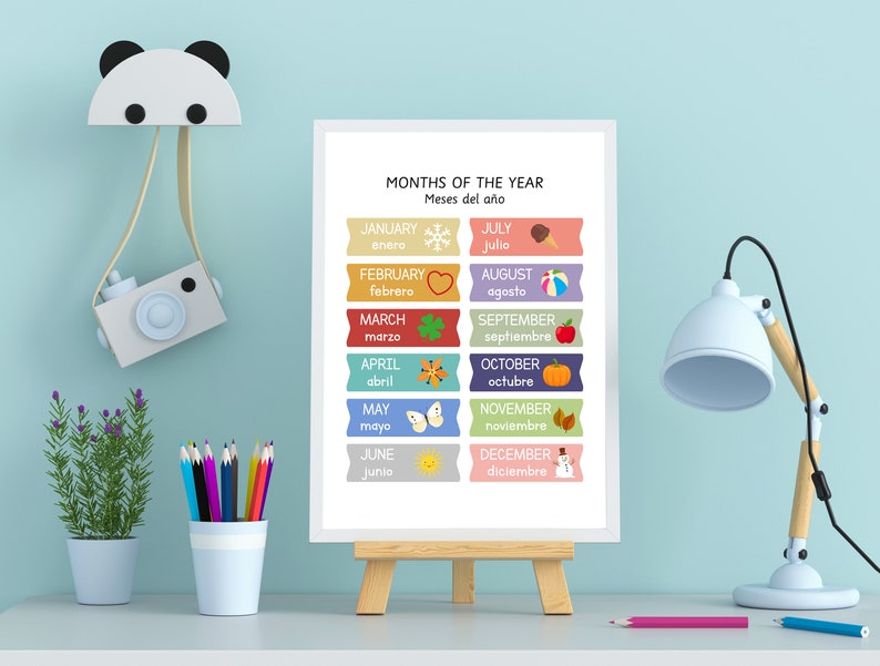 Months of the Year Poster in English & Spanish Bilingual - Etsy