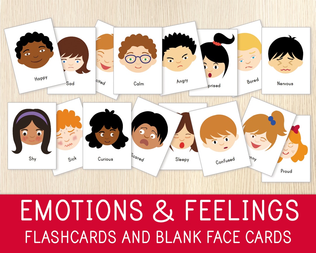 Emotions Flashcards and Blank Face Flashcards, 32 Cards, Feelings ...