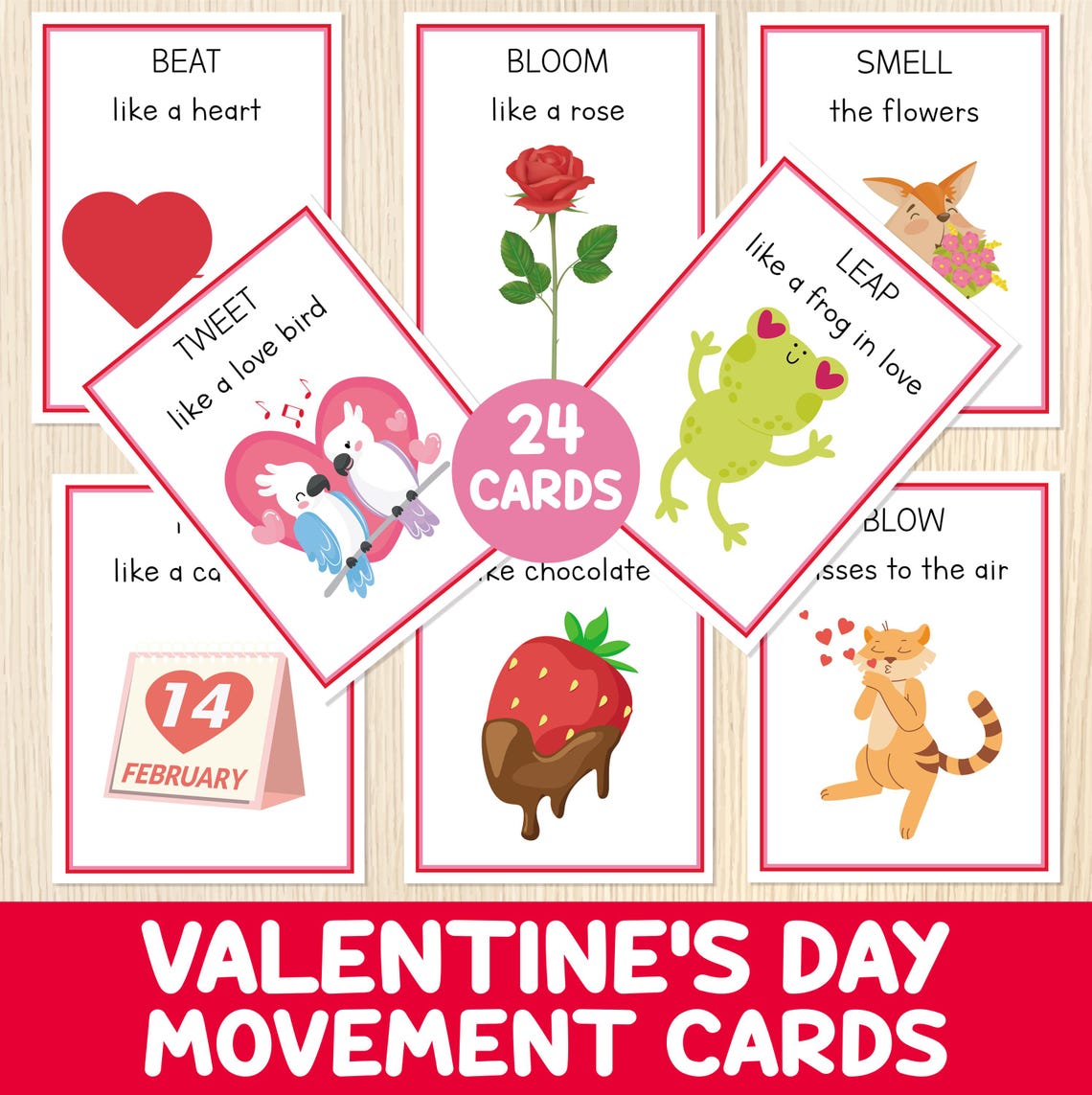Valentine's Day Movement Cards - Valentines Game - Toddler, Preschool ...