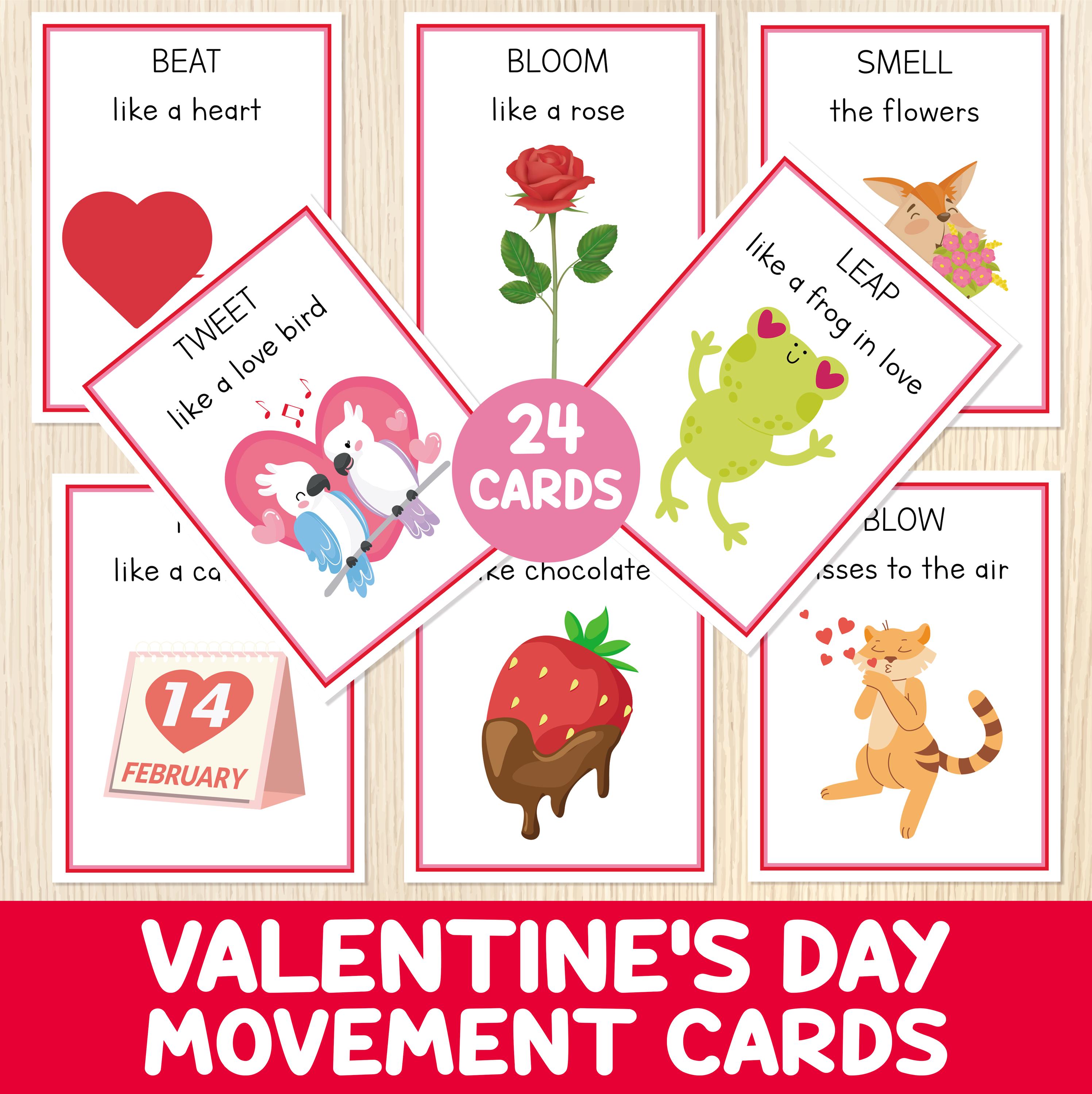Valentine's Day Movement Cards - Valentines Game - Toddler, Preschool ...