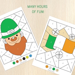St. Patrick's Day Coloring Pages, Color by Numbers Worksheets, Party ...