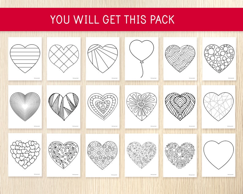 Heart Coloring Pages Valentine's Day Activity Coloring - Etsy