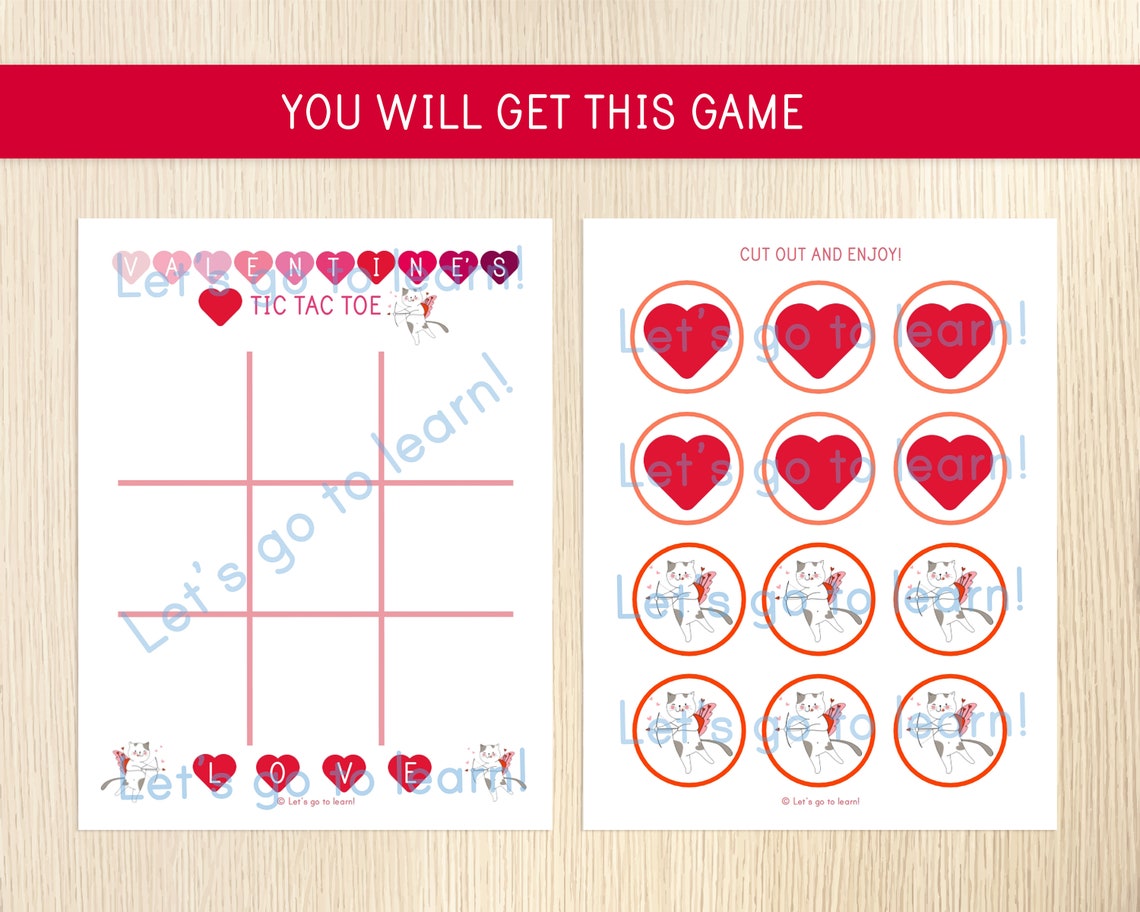 Valentine's Day Tic Tac Toe - Printable Game - Love, Heart, Cupid, Cat ...
