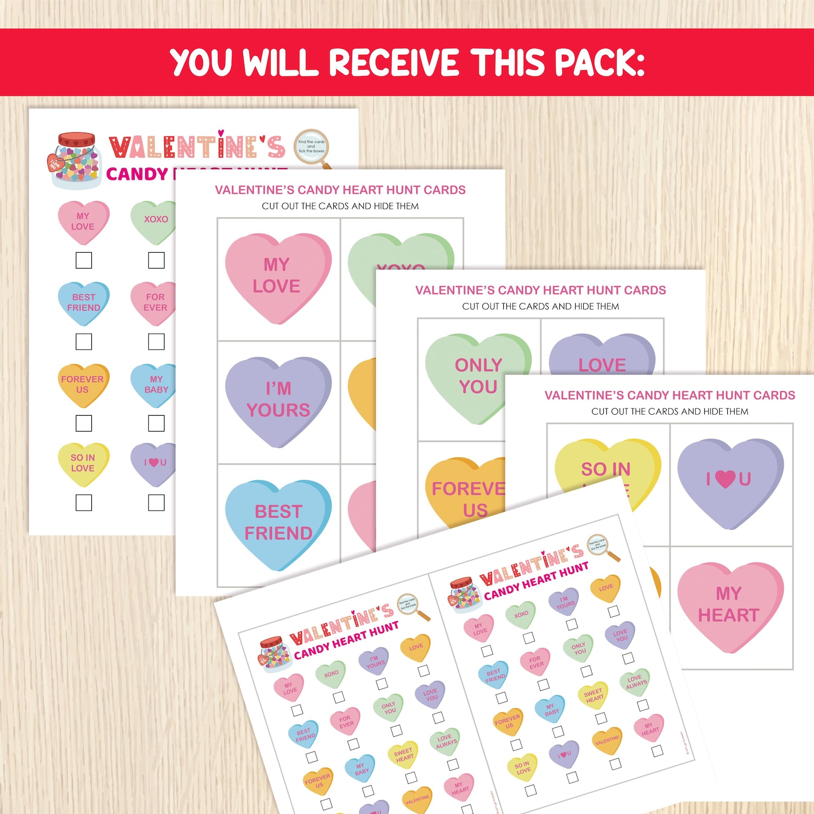 Valentine's Day Candy Heart Scavenger Hunt Game - Valentine's Day ...