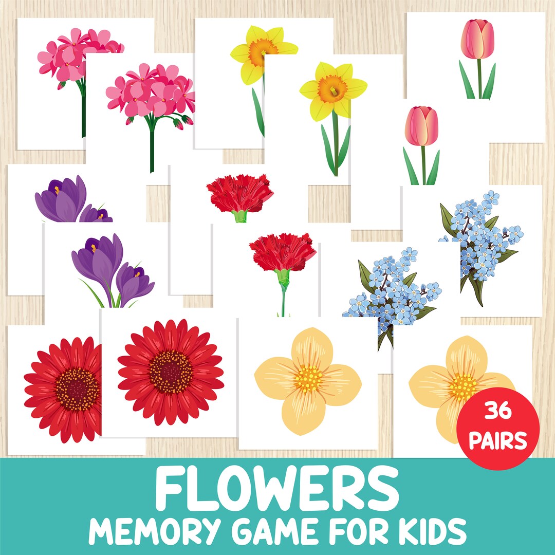 Flowers Memory Game - 36 Cards - Matching Activity - Toddler, Preschool ...
