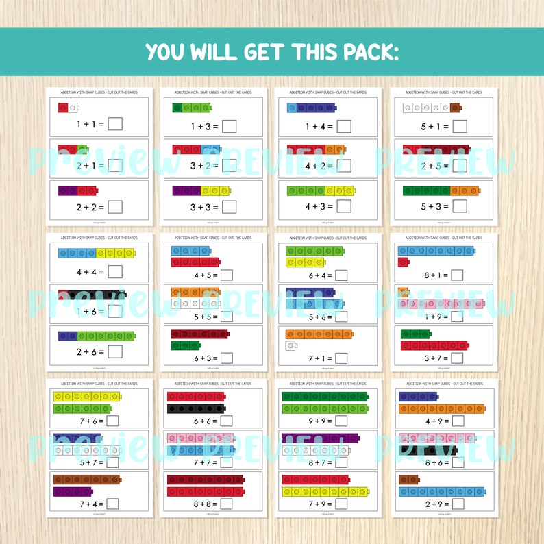 Addition With Snap Cubes, 37 Cards, Math Centers, Counting Activity ...