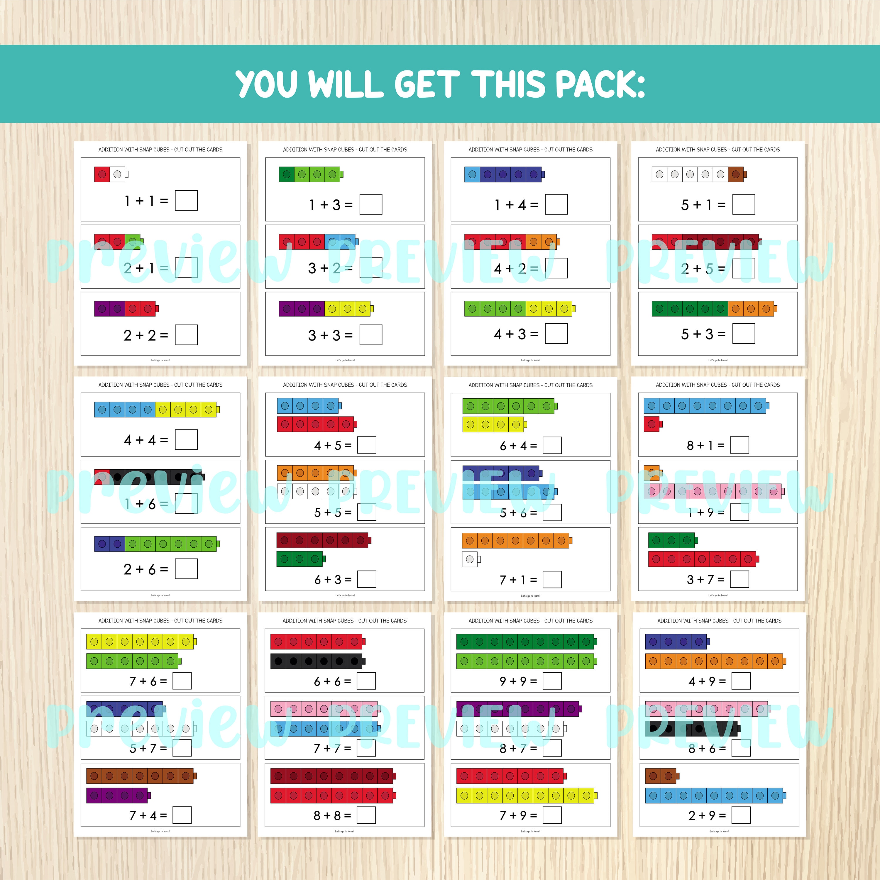 Addition With Snap Cubes, 37 Cards, Math Centers, Counting Activity ...