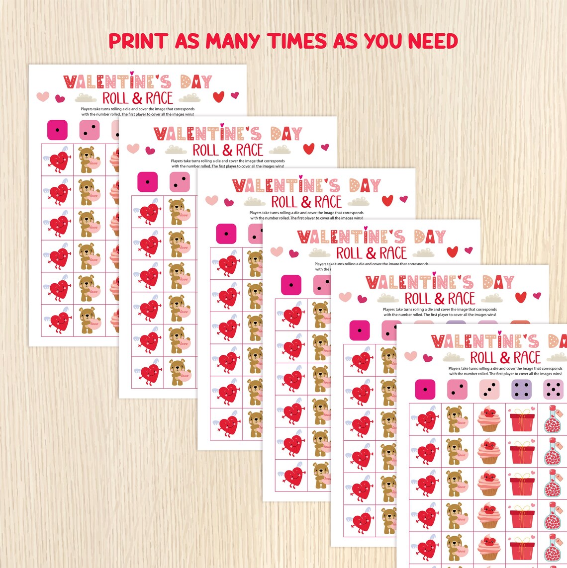 Valentine's Day Roll & Race Game - Valentines Day Party Game ...