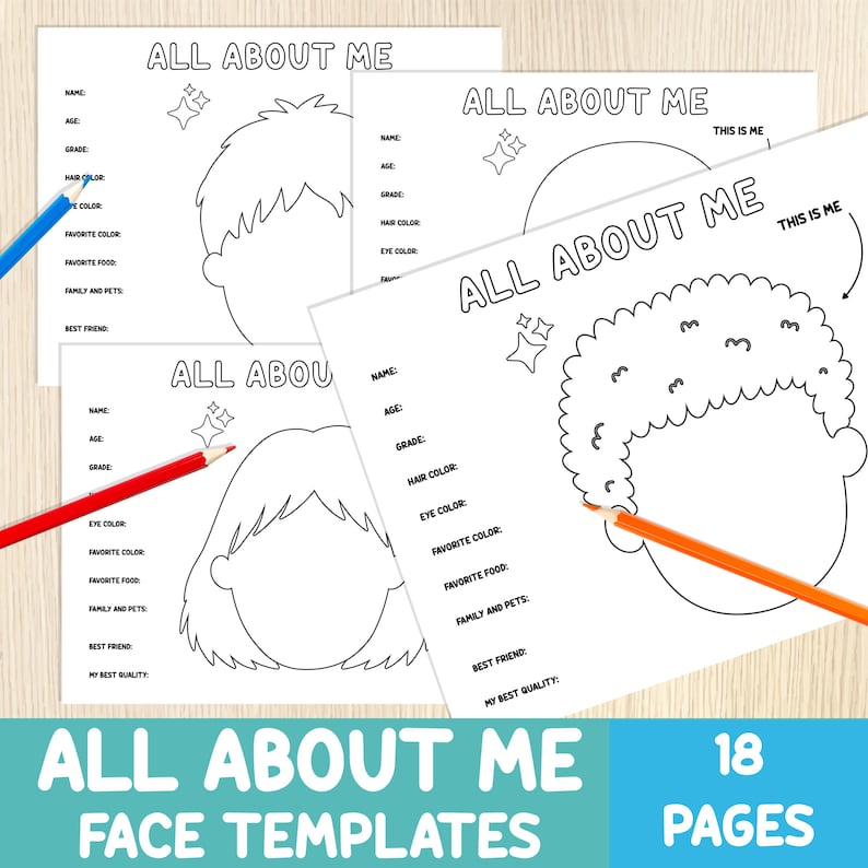All About Me Face Templates - Printable Worksheets - Fun Self Portrait ...