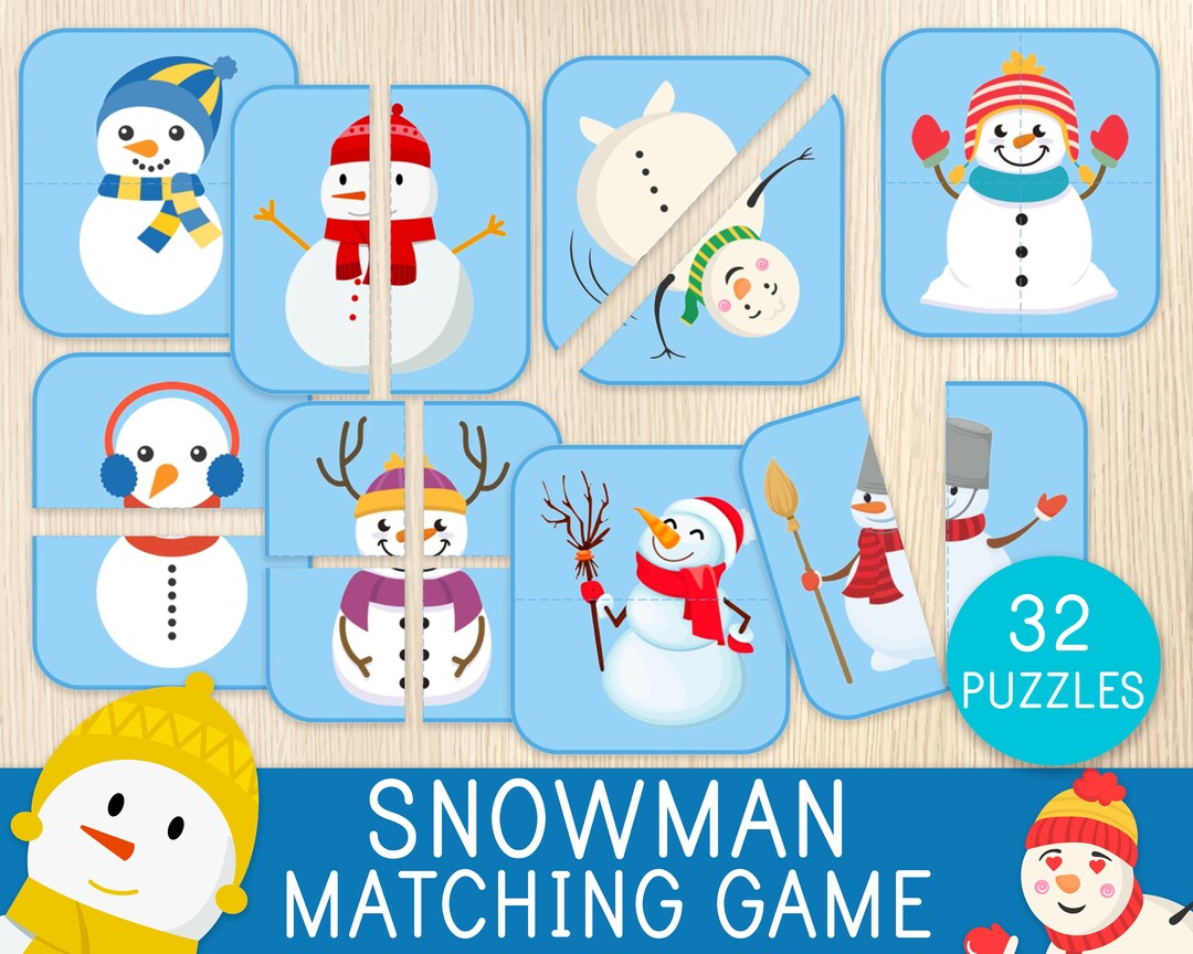 Snowman Matching Game, Matching Activity, 32 Puzzles, Toddler ...
