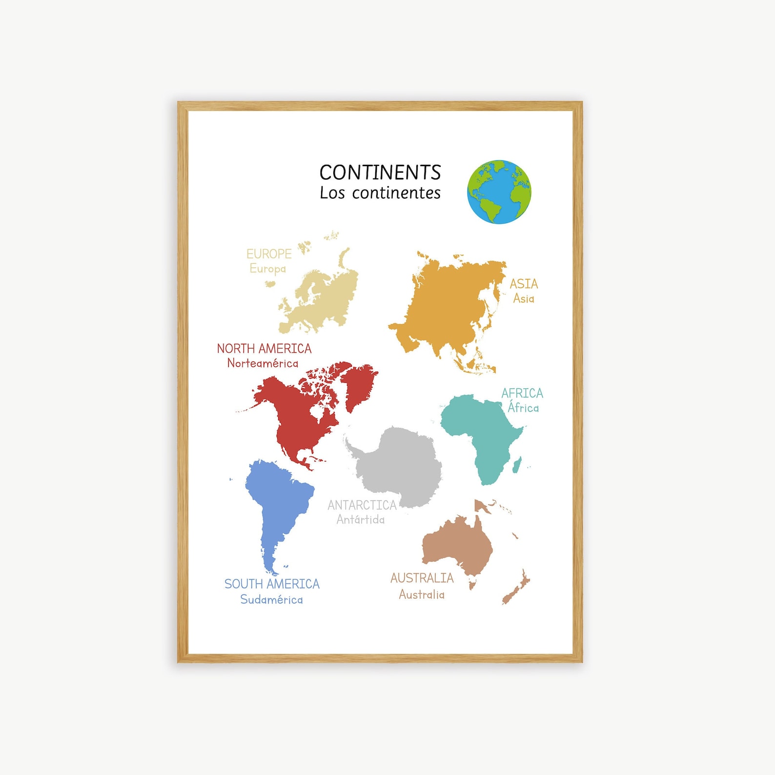 Continents Poster in English & Spanish Bilingual Printable - Etsy