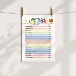 How to Earn Money Chore Chart, Editable Allowance Chore Chart for Kids ...
