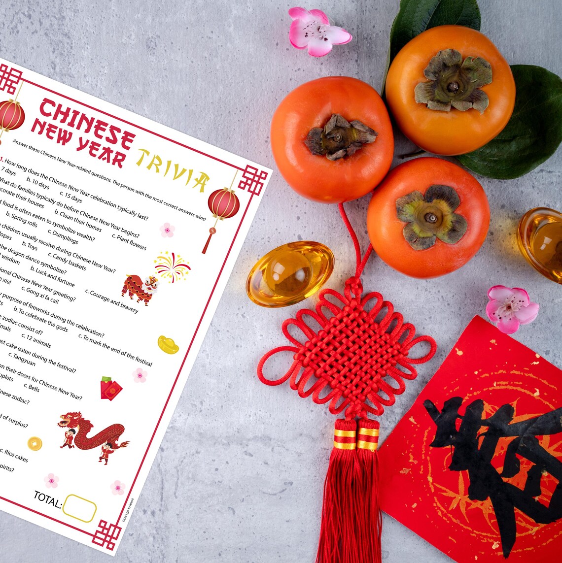 Chinese New Year Trivia Game - Lunar New Year Activity - Printable Quiz ...