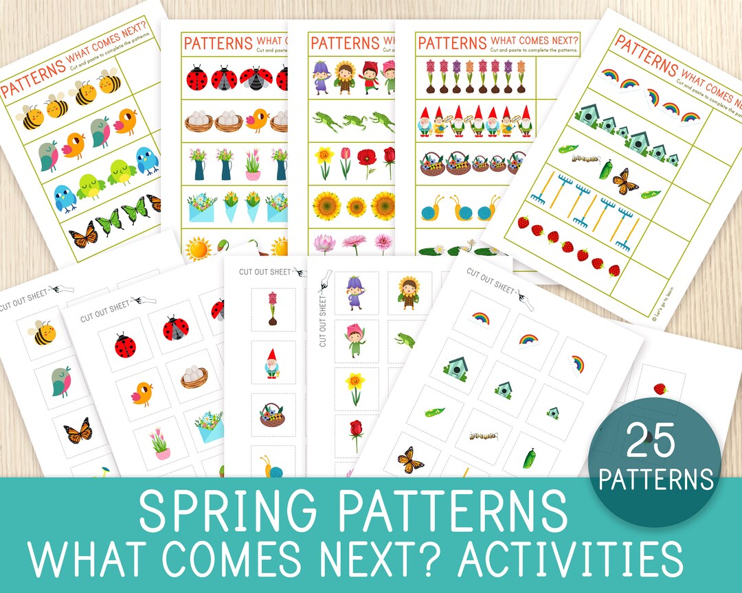 Spring Patterns Worksheets for Kids - What Comes Next Game ...