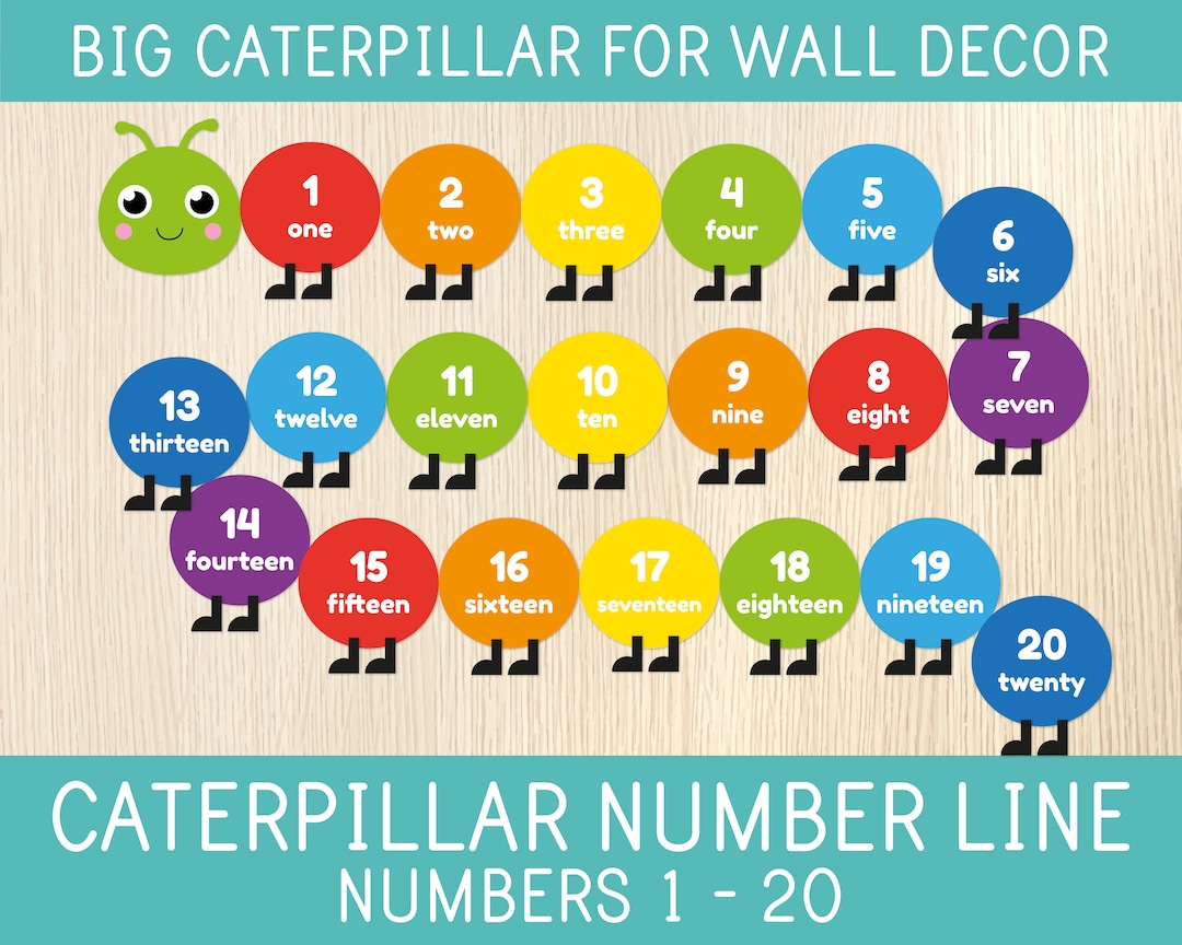 Caterpillar Number Line, Numbers 1 -20 for Kids, Home & Classroom Decor ...