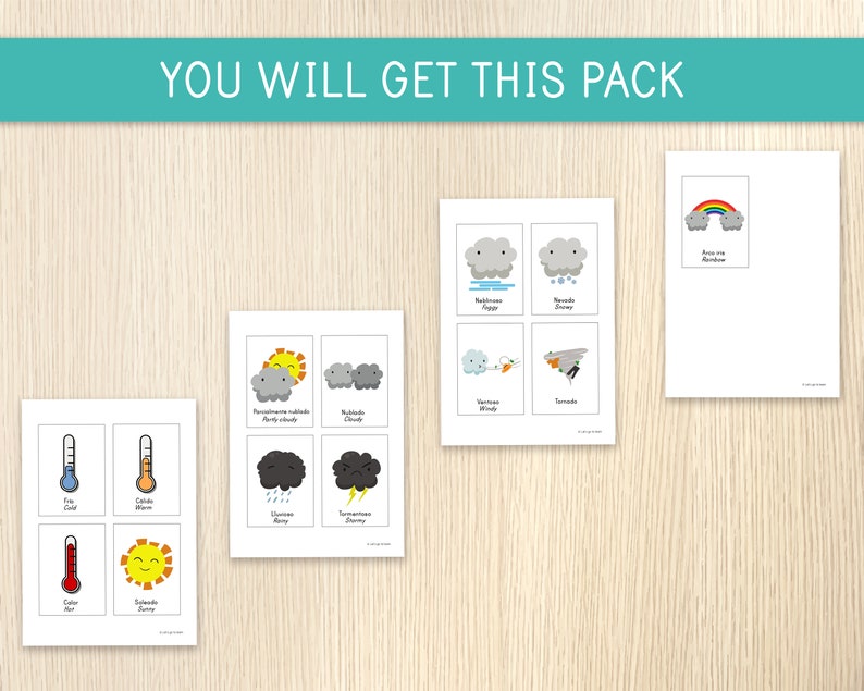 Weather Flashcards Spanish & English Cards Bilingual - Etsy