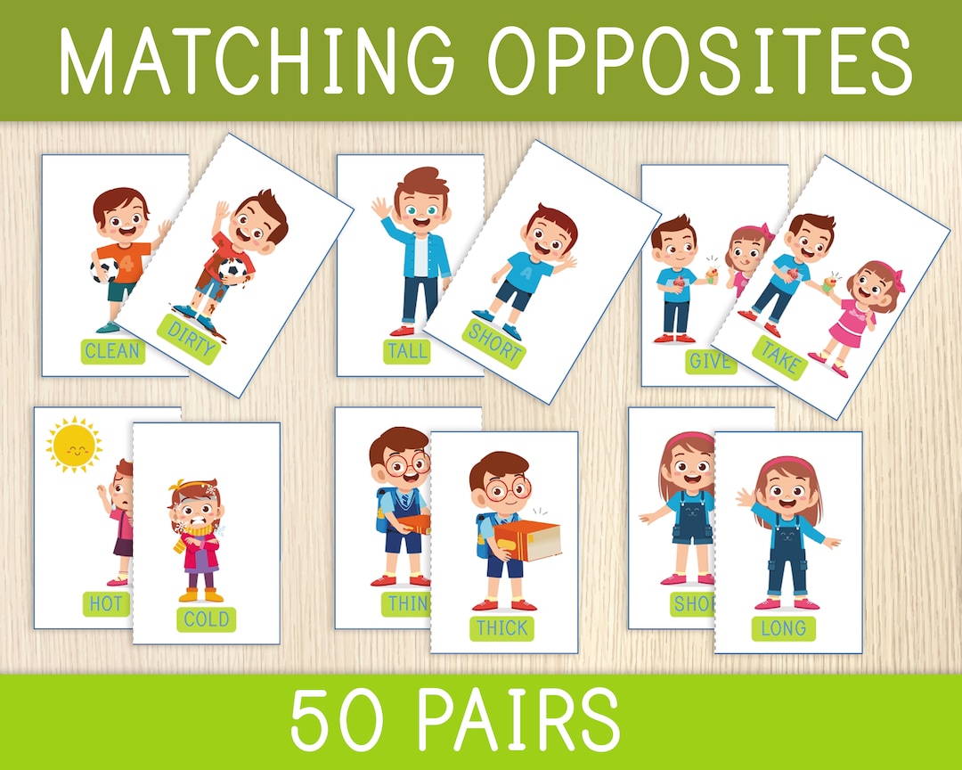 Opposites Matching Activity, Pairing Cards, Memory Game, Preschool ...