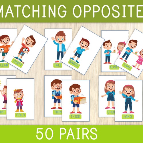 Opposites Matching Activity Pairing Cards Memory Game - Etsy