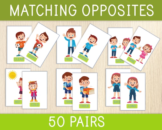 Opposites Matching Activity Pairing Cards Memory Game | Etsy