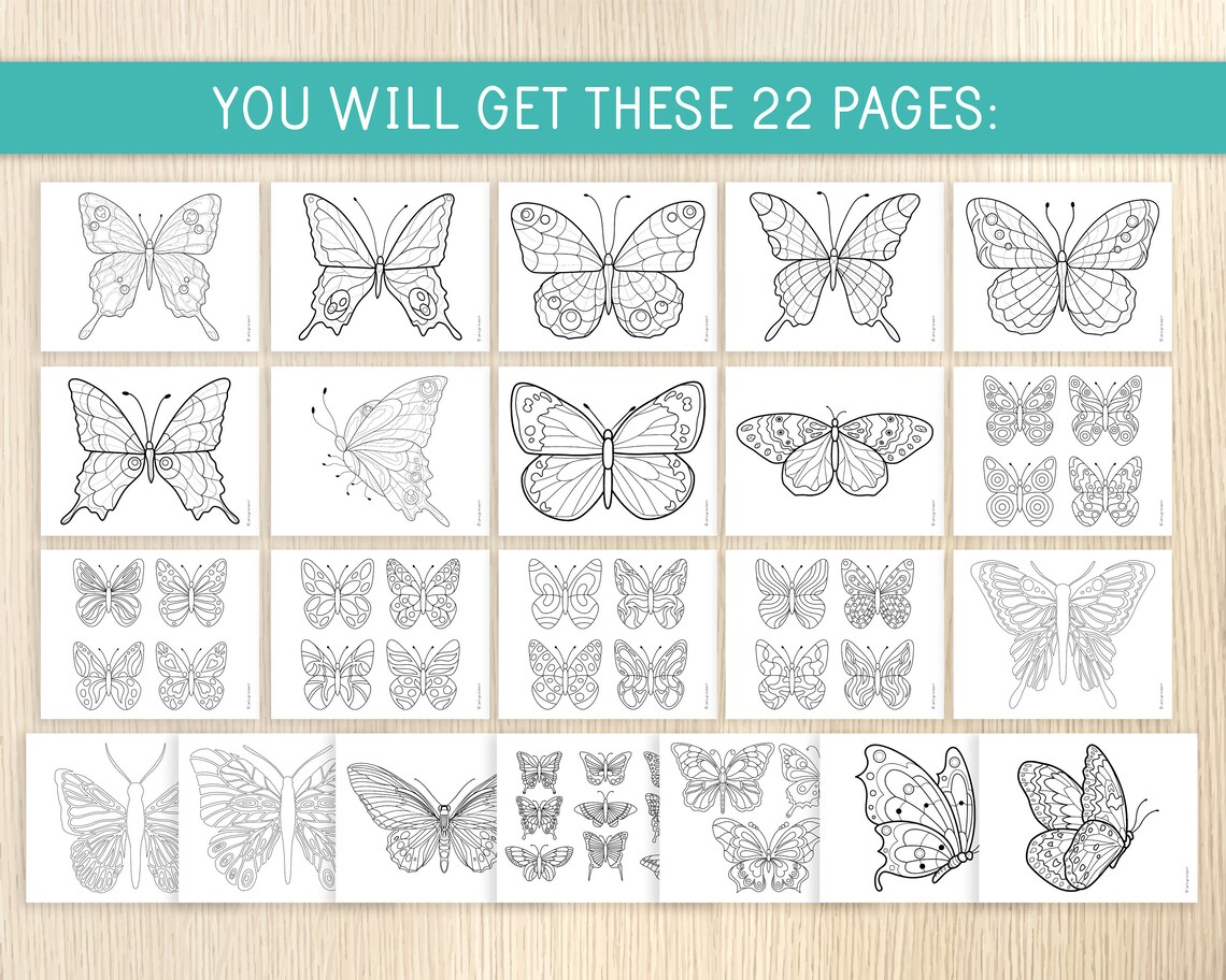 Butterfly Coloring Pages for Kids 22 Sheets 47 Butterflies - Etsy