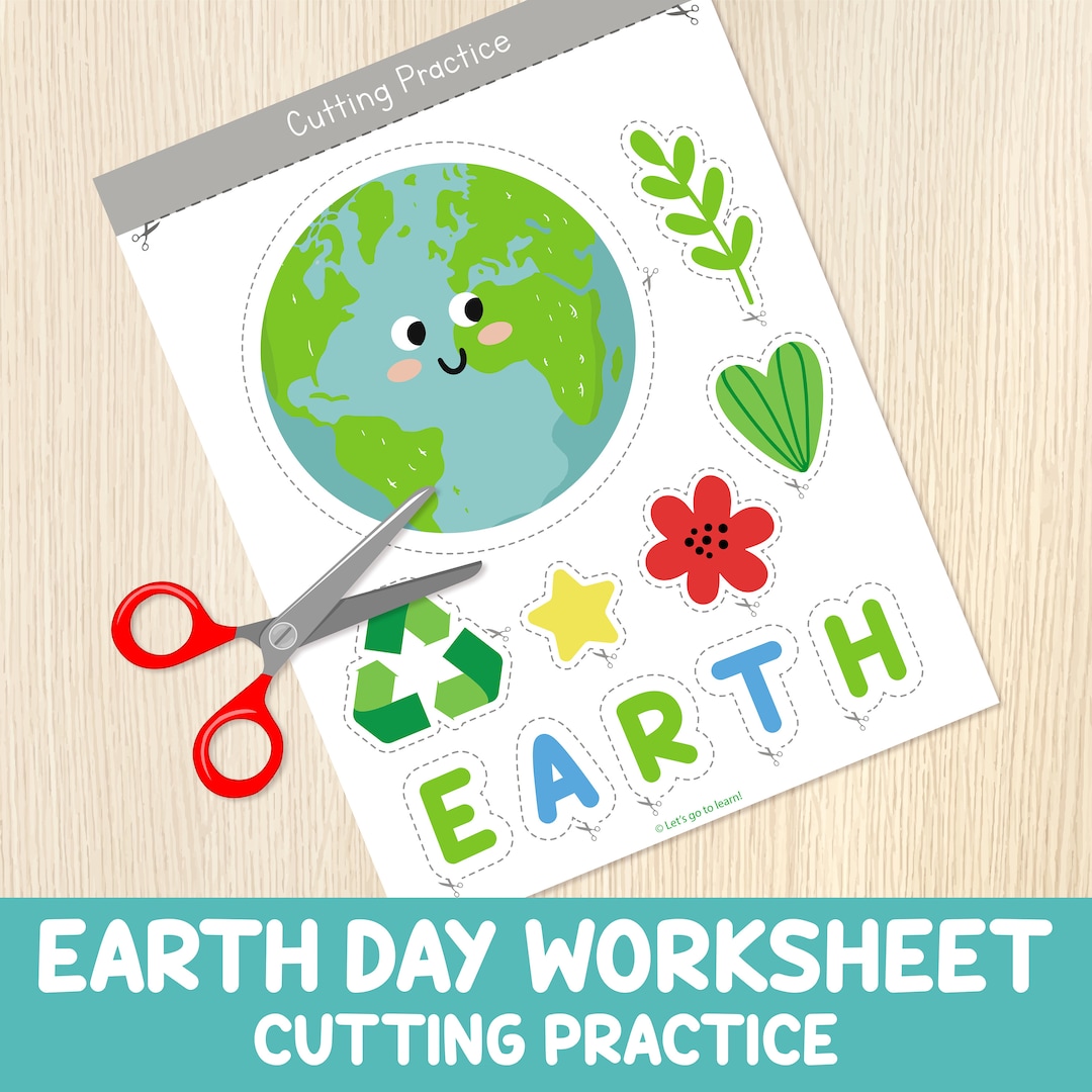 Earth Day Activity, Cutting Practice Worksheet, Preschool ...