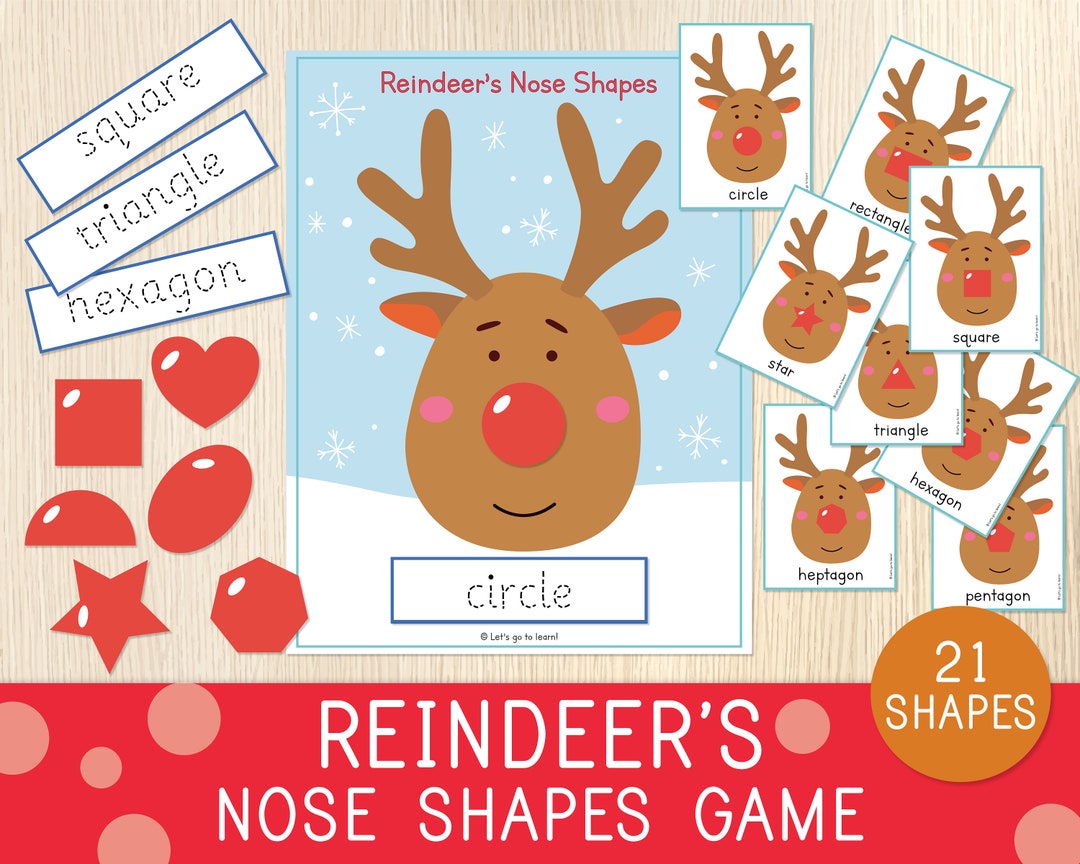 Christmas Game - Reindeer's Nose Shapes - Pin the Nose -tracing ...