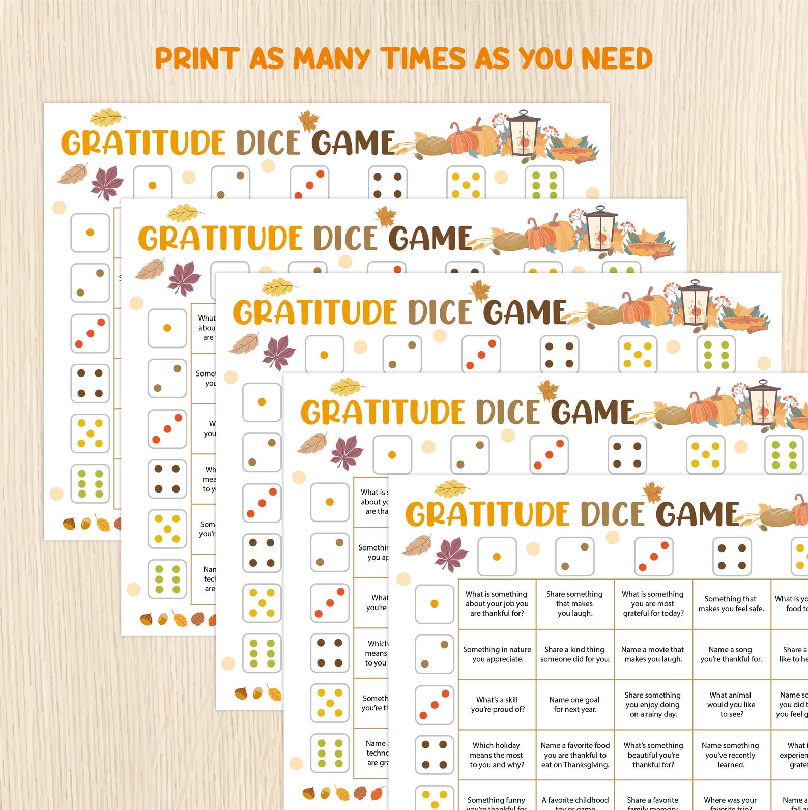 Gratitude Dice Game - Thanksgiving Conversation - Thanksgiving Ice ...