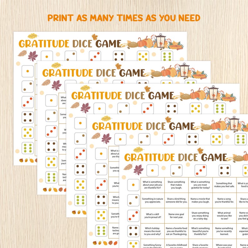 Gratitude Dice Game - Thanksgiving Conversation - Thanksgiving Ice ...