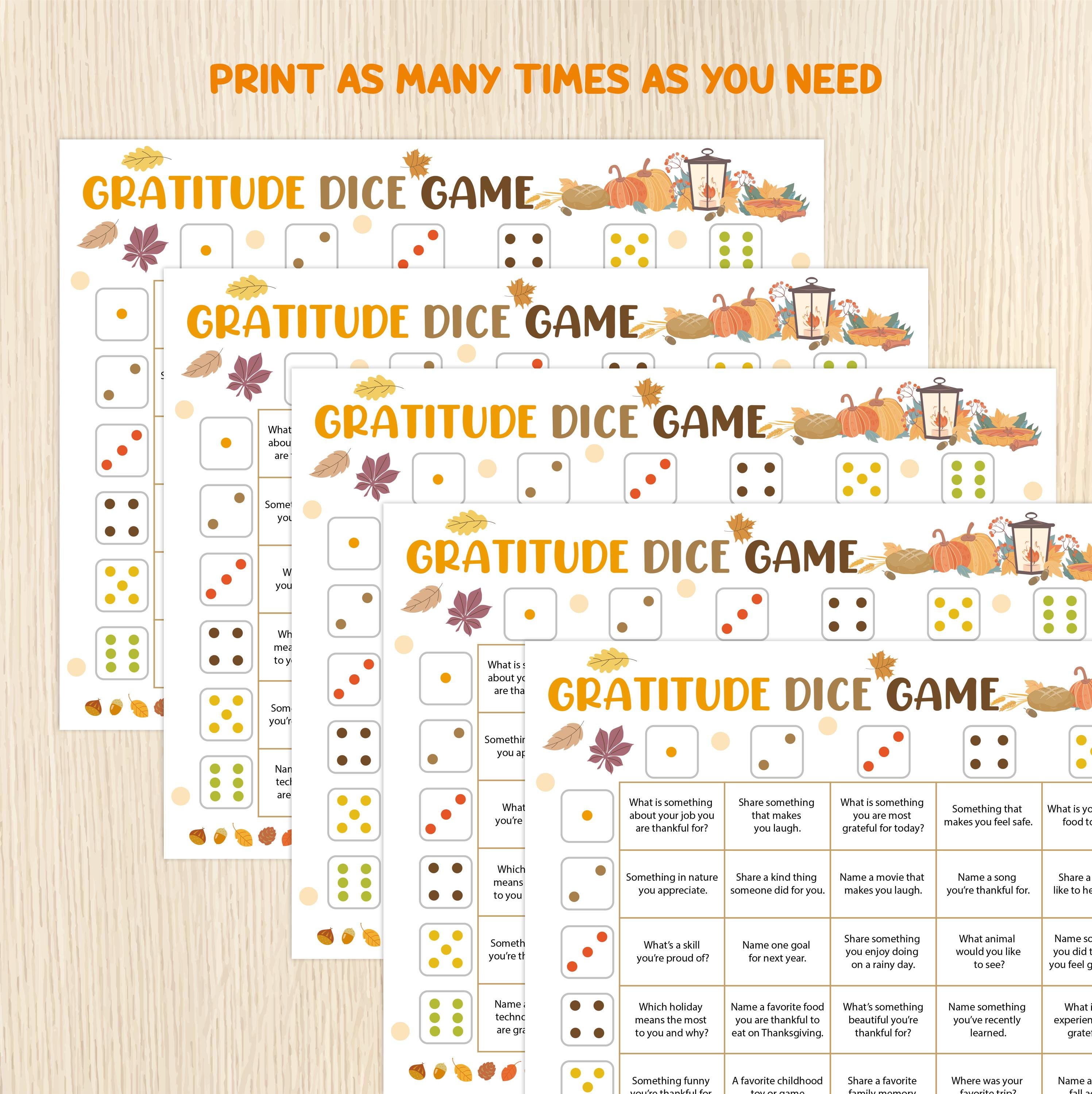 Gratitude Dice Game - Thanksgiving Conversation - Thanksgiving Ice ...
