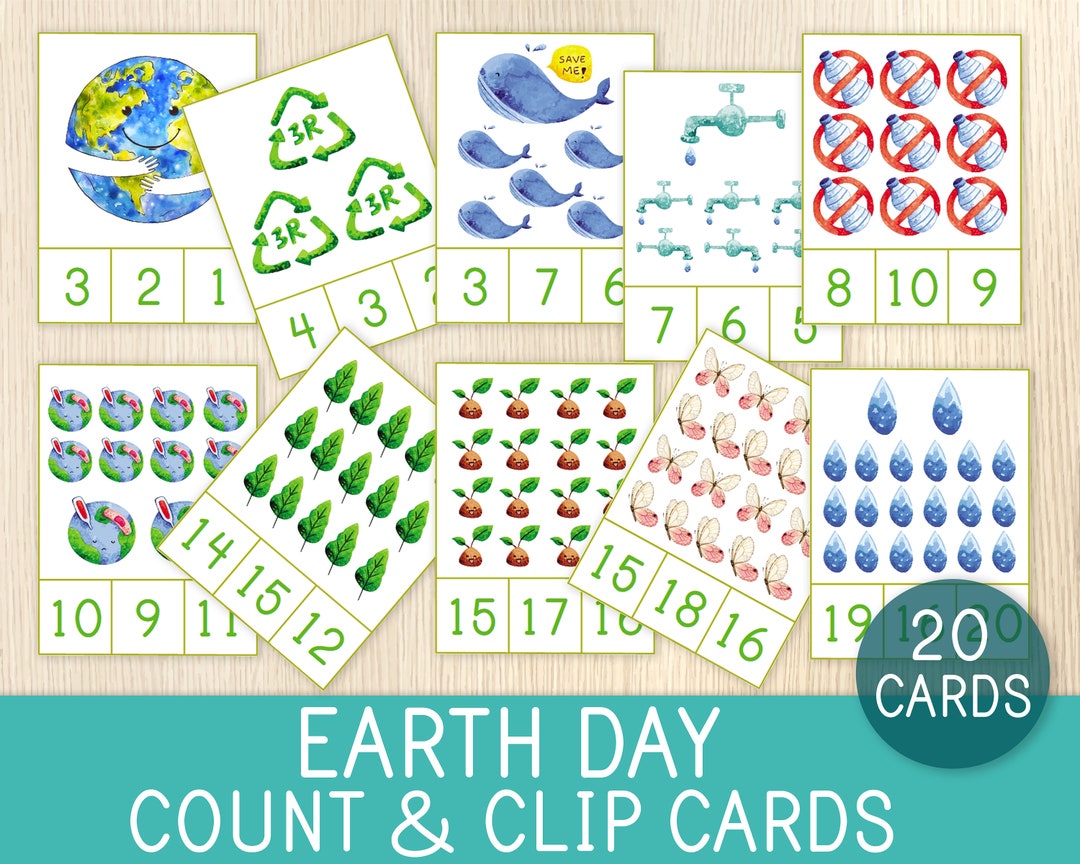 Earth Day Count and Clip Cards, Numbers 1-20, Counting Cards ...
