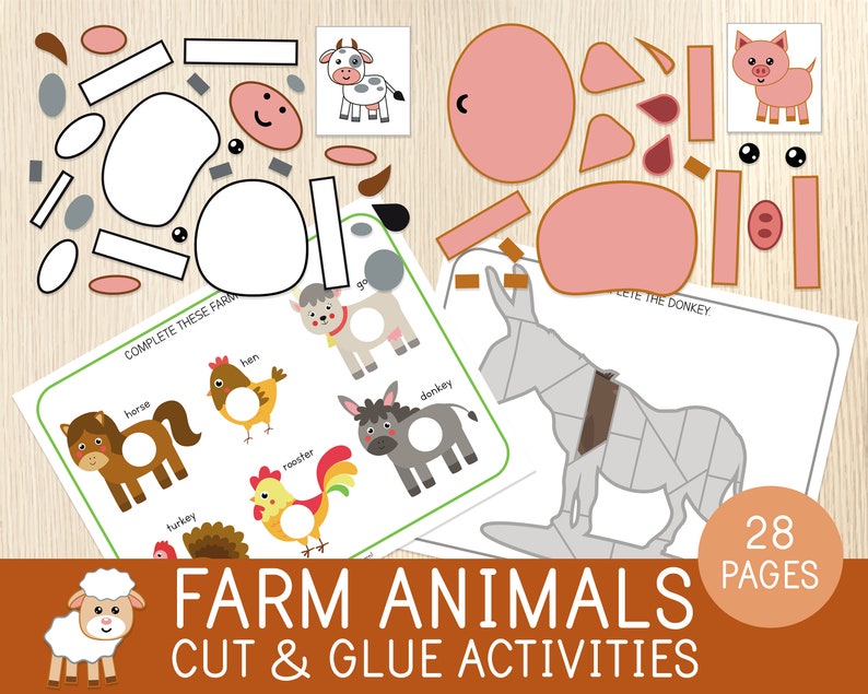 Farm Animals Cut & Glue Worksheets - Scissor Skills Activities ...