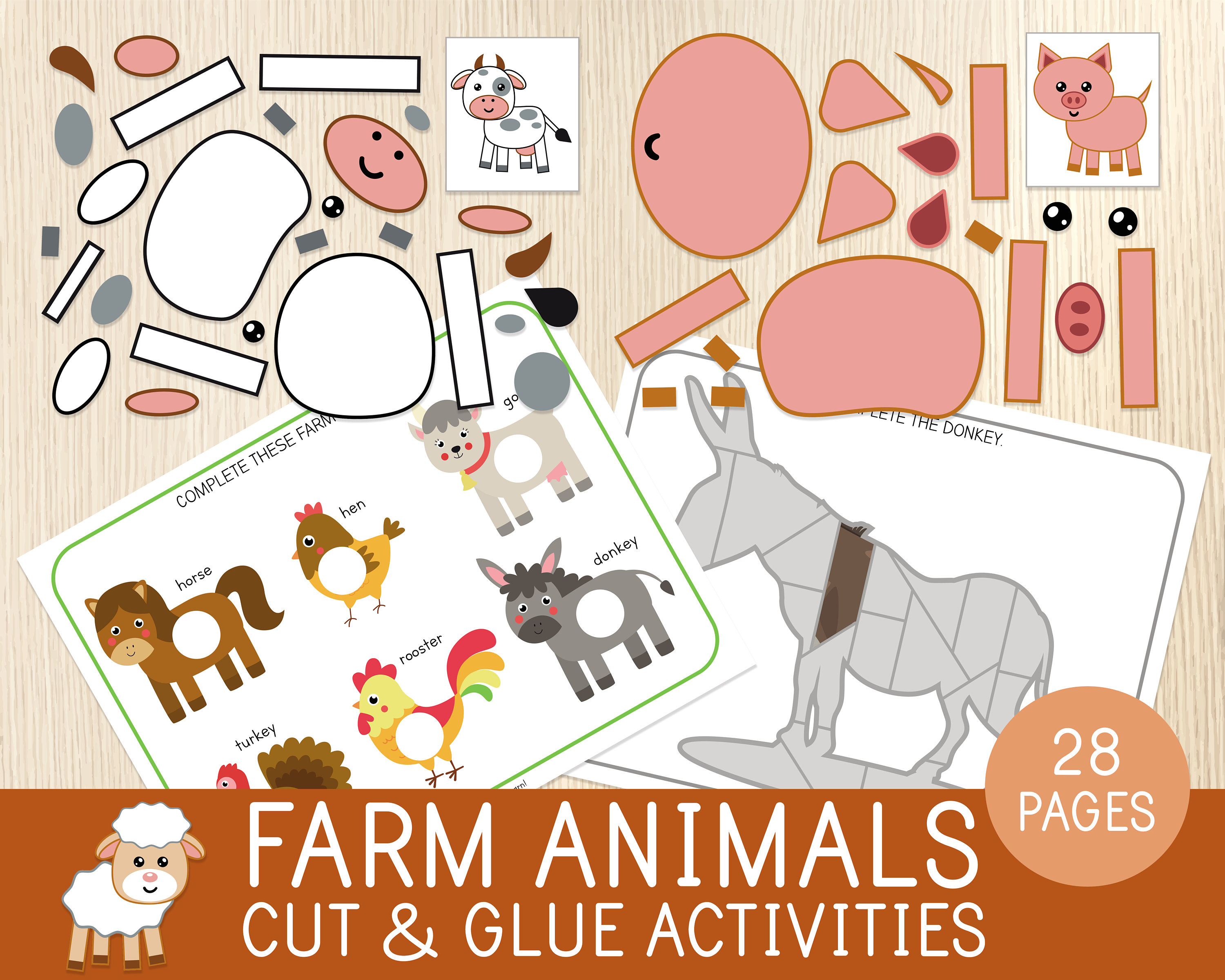 Farm Animals Cut & Glue Worksheets - Scissor Skills Activities ...