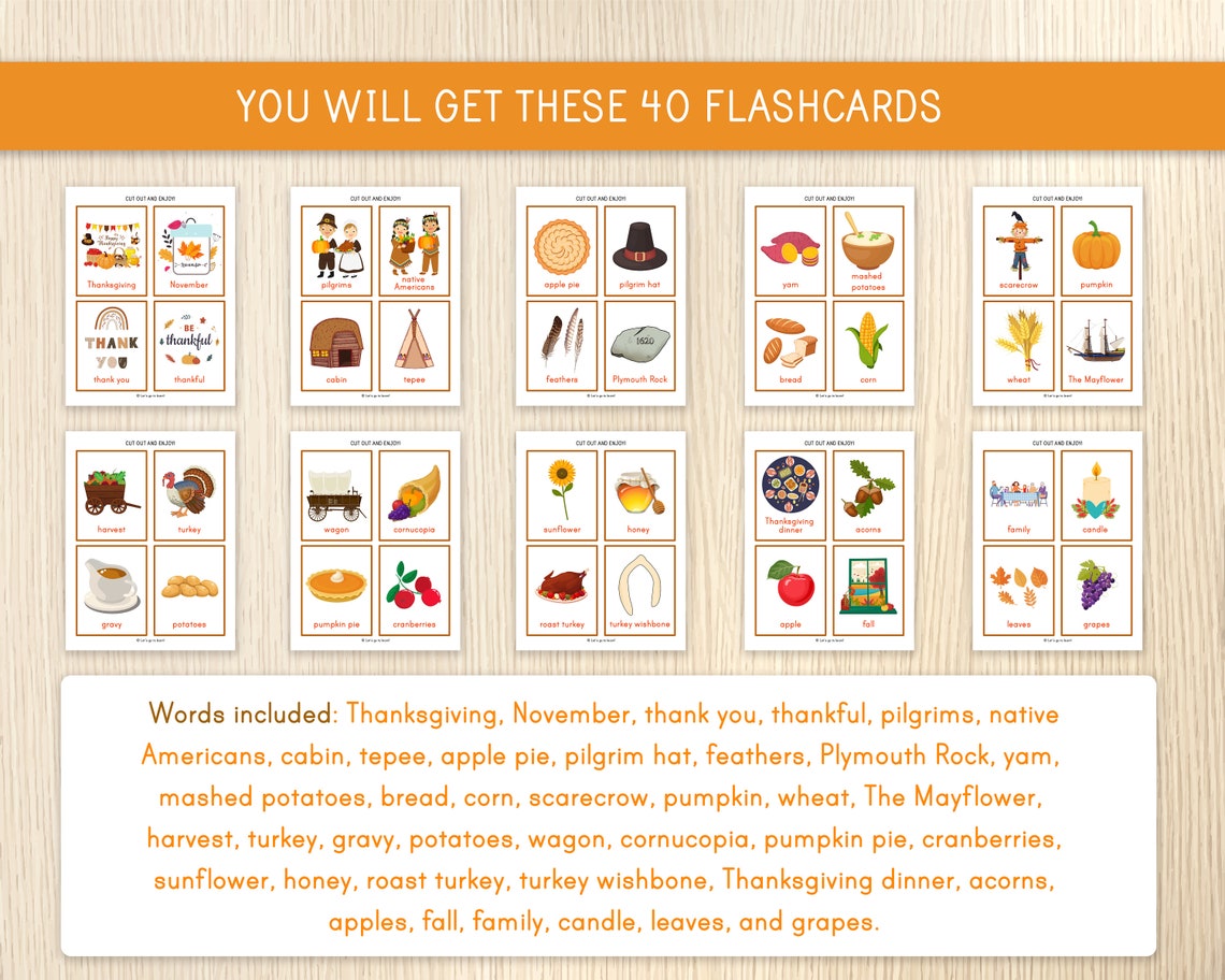 Thanksgiving Vocabulary Flashcards Thanksgiving Words 40 | Etsy