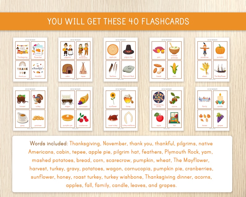 Thanksgiving Vocabulary Flashcards - Thanksgiving Words - 40 Cards ...