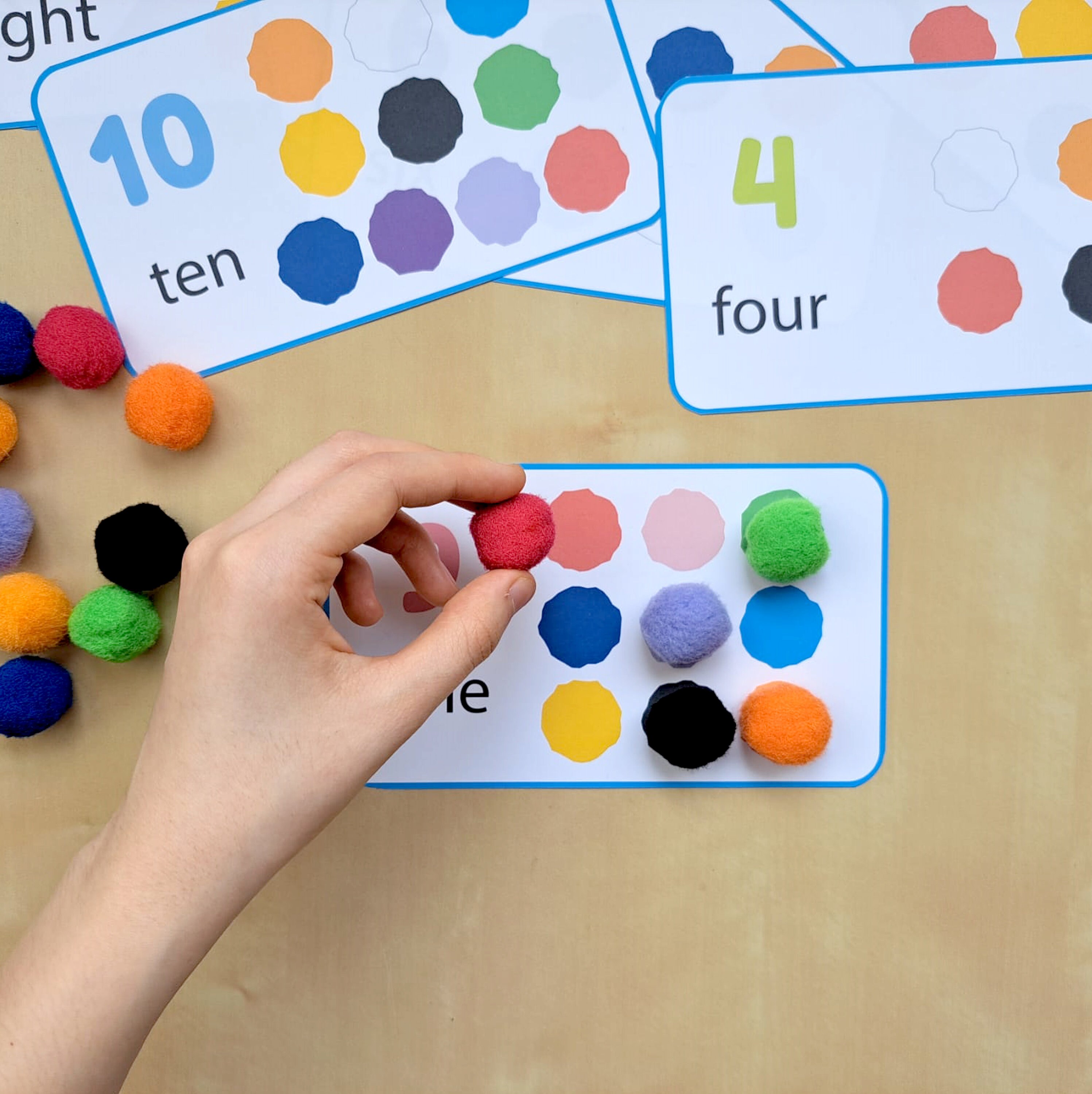 Counting and Color Activity With Pompoms, Numbers 1-10, Matching Colors ...