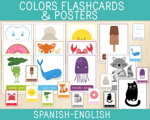 Colors Flashcards and Posters Spanish and English Bilingual - Etsy