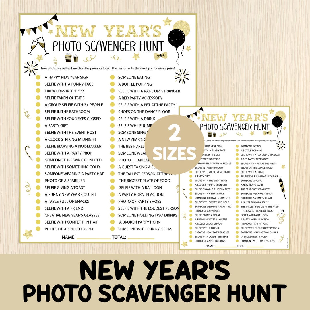 New Year's Photo Scavenger Hunt Game - Selfie Scavenger Hunt - New Year ...
