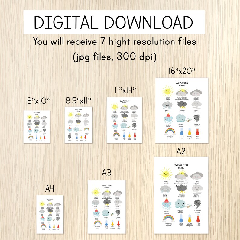 Weather Poster in English & Spanish - Bilingual Chart - Classroom and ...