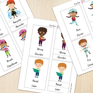 English-spanish Action Verbs - 42 Verbs - 84 Bilingual Flashcards ...