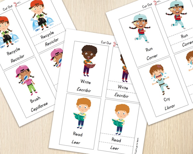 English-spanish Action Verbs 42 Verbs 84 Bilingual - Etsy