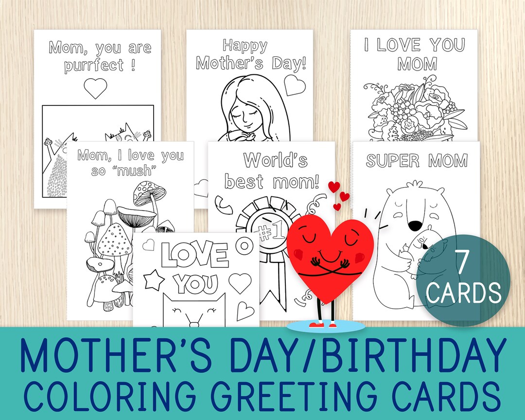 Cartes à colorier pour la fête des mères, cartes de vœux, cartes ...