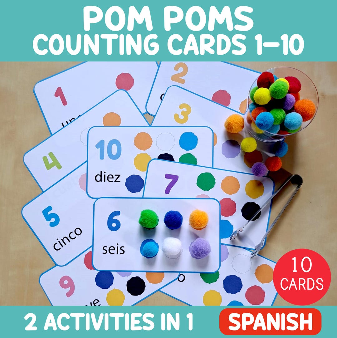 Counting & Color Activity With Pom Poms in SPANISH, Numbers 1-10 ...