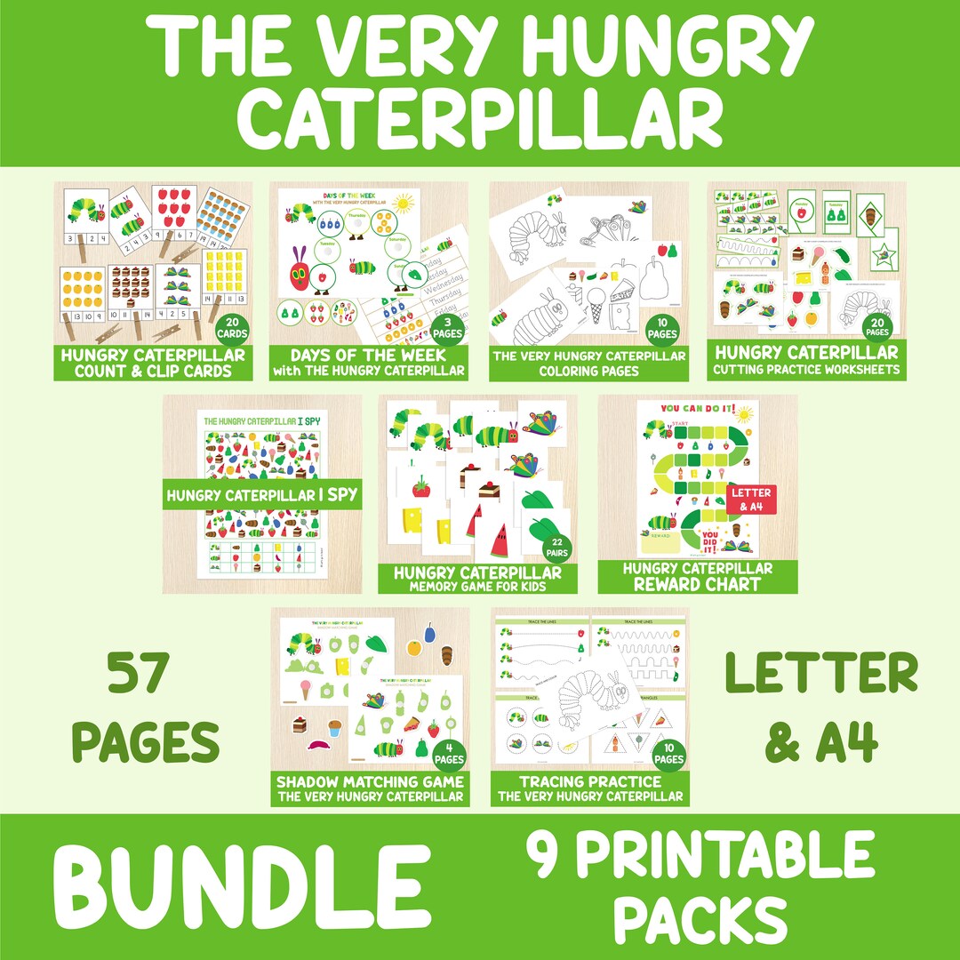 Very Hungry Caterpillar BUNDLE, Worksheets, Tracing, Cutting, Games ...